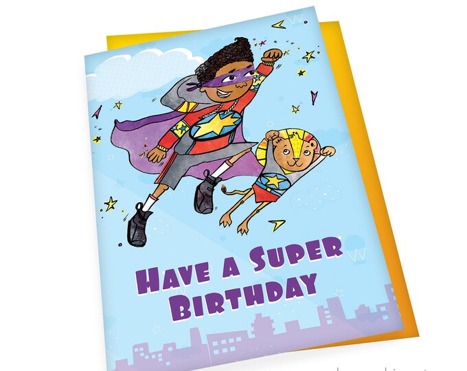 Superhero Birthday Card, Super Boy, Multicultural Cards, Greeting Card ...