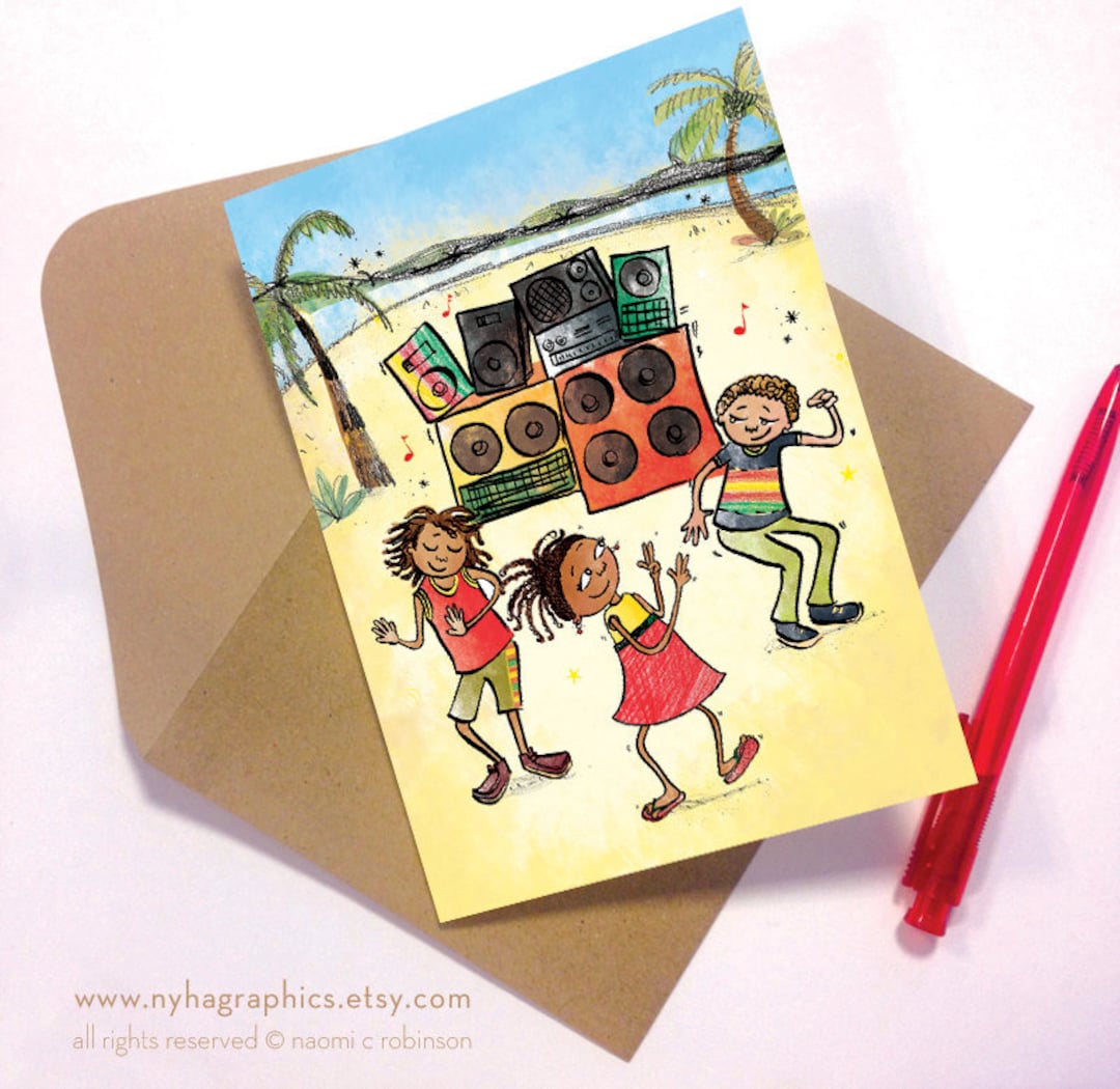 Reggae Greeting Card – Caribbean Art, Thank You or Congratulations Card ...
