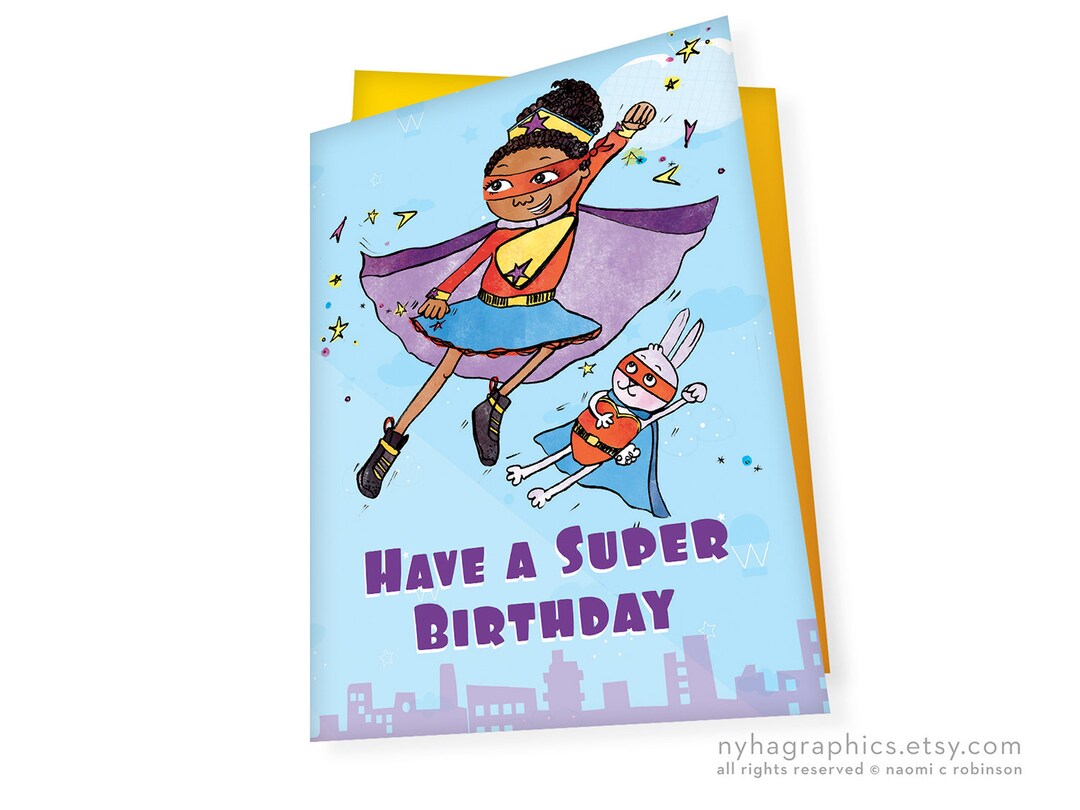 Superhero Birthday Card, Super Girl, Multicultural Cards, Birthday Card ...