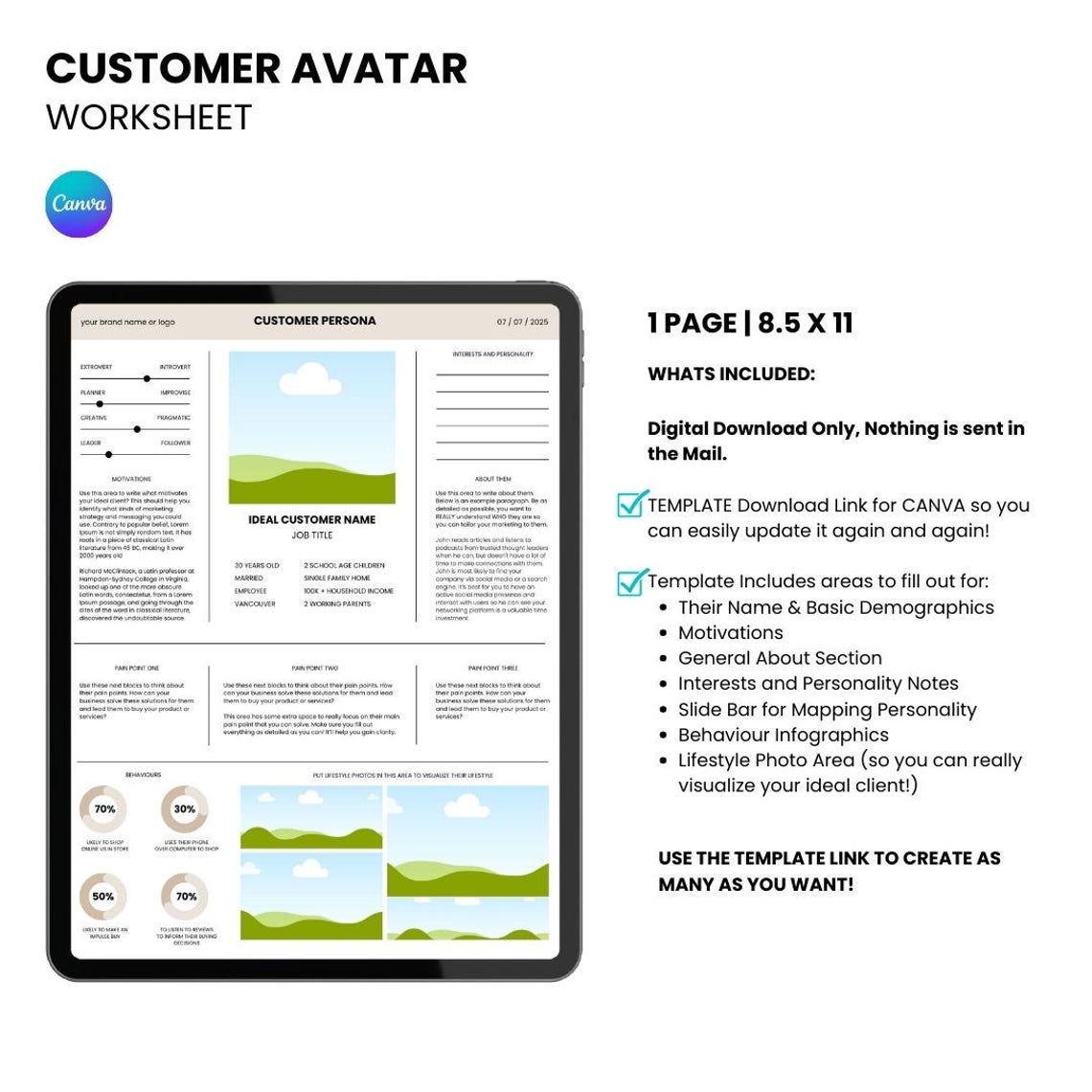 Buyer Persona Sheet for Coaches, Printable Customer Avatar, Fillable ...