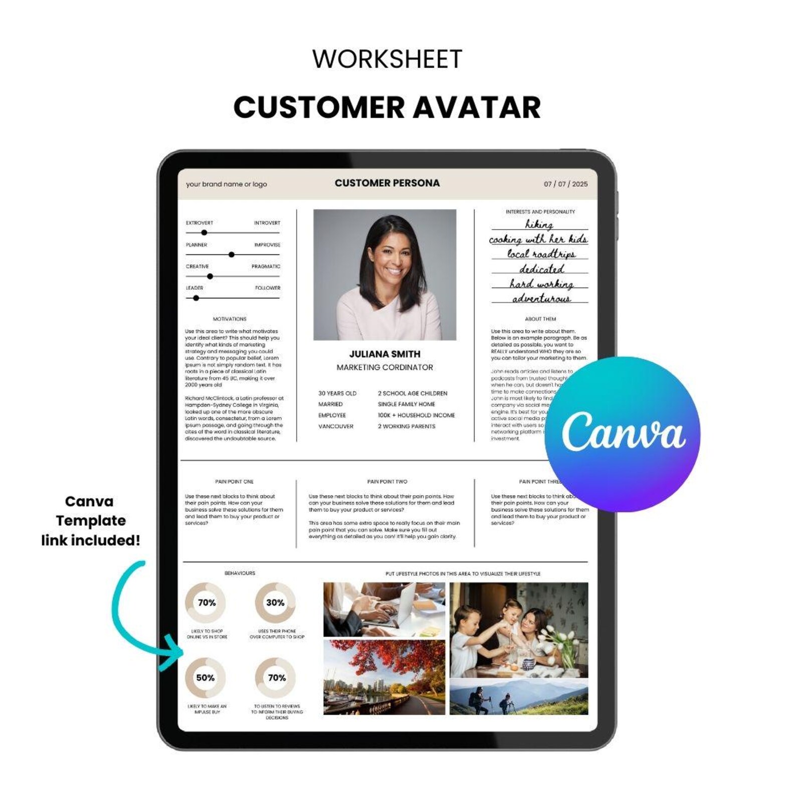 Buyer Persona Sheet for Coaches, Printable Customer Avatar, Fillable ...