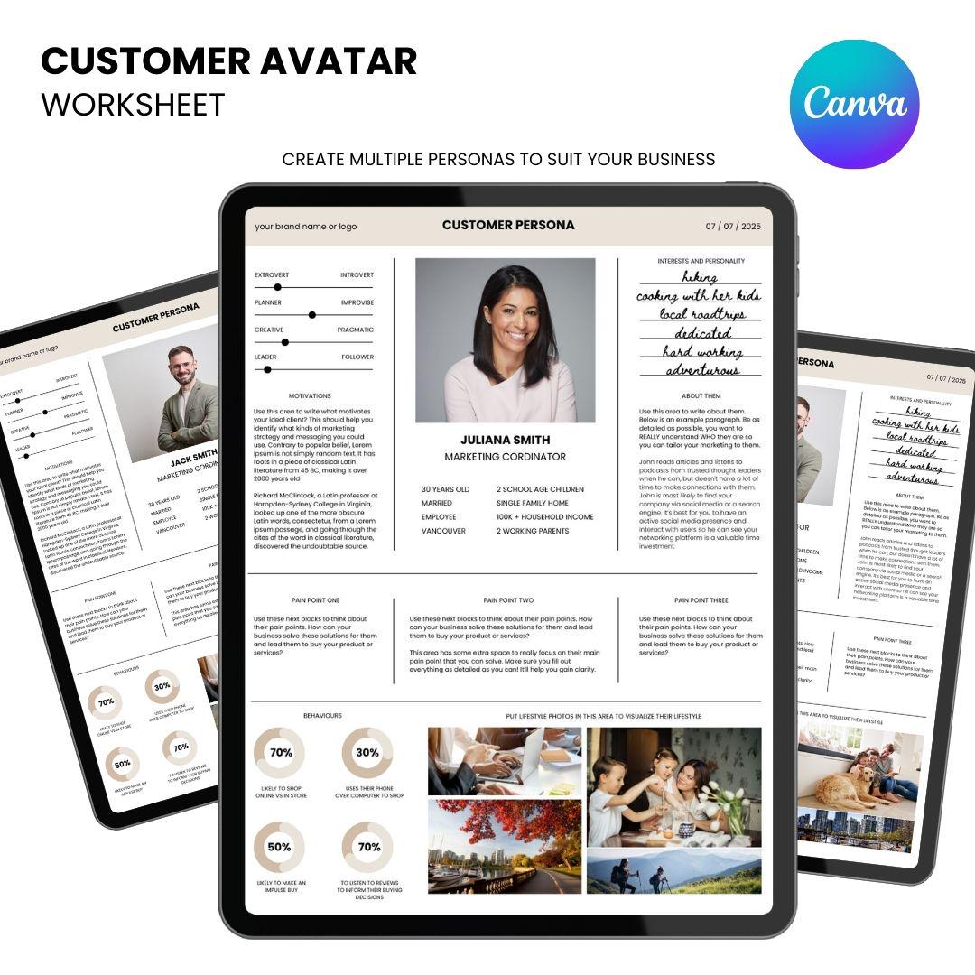 Buyer Persona Sheet for Coaches, Printable Customer Avatar, Fillable ...