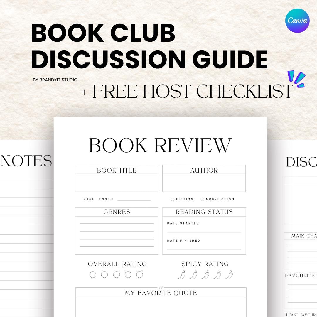 Printable Book Club Discussion Guide: Review & Notes Template (canva ...