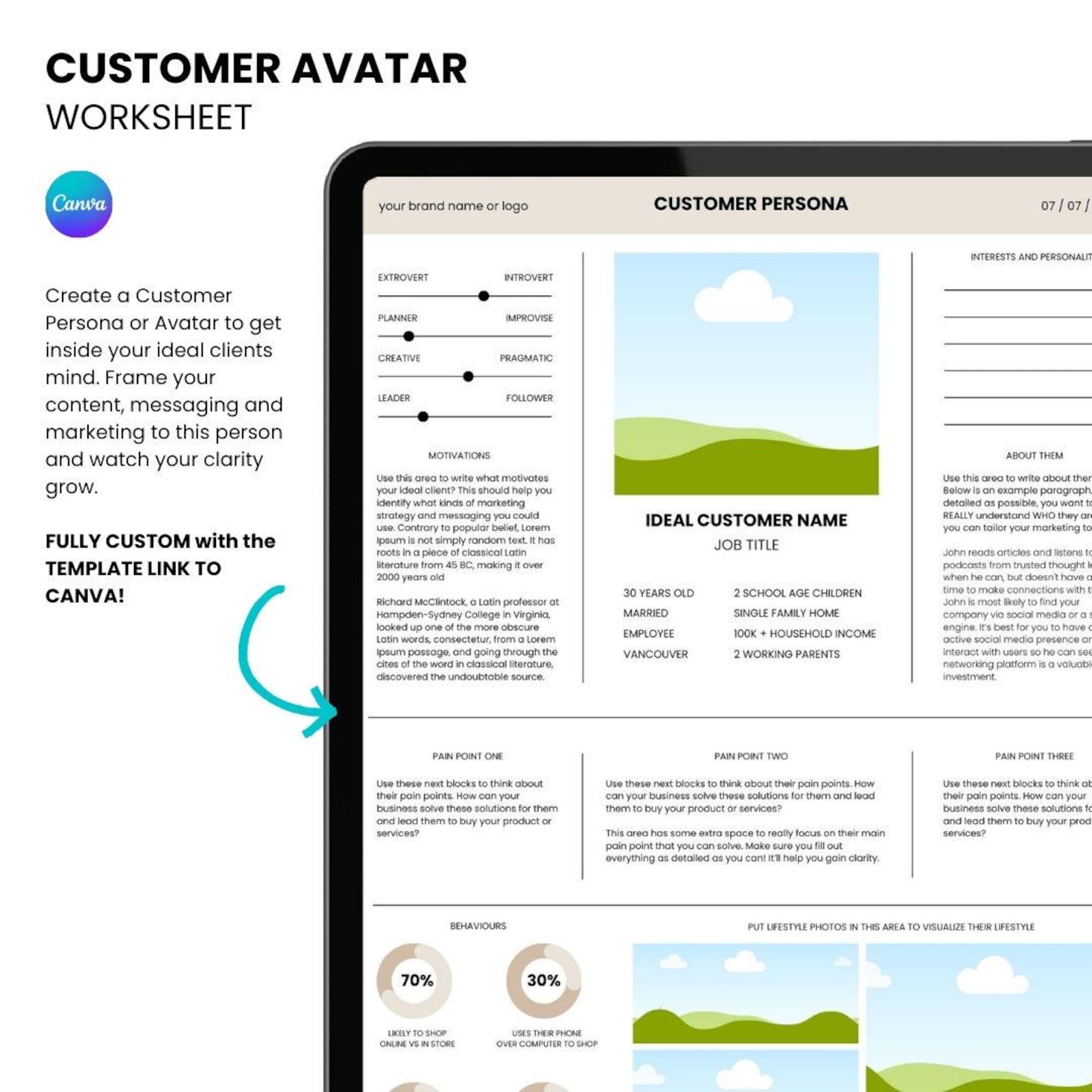 Buyer Persona Sheet for Coaches, Printable Customer Avatar, Fillable ...