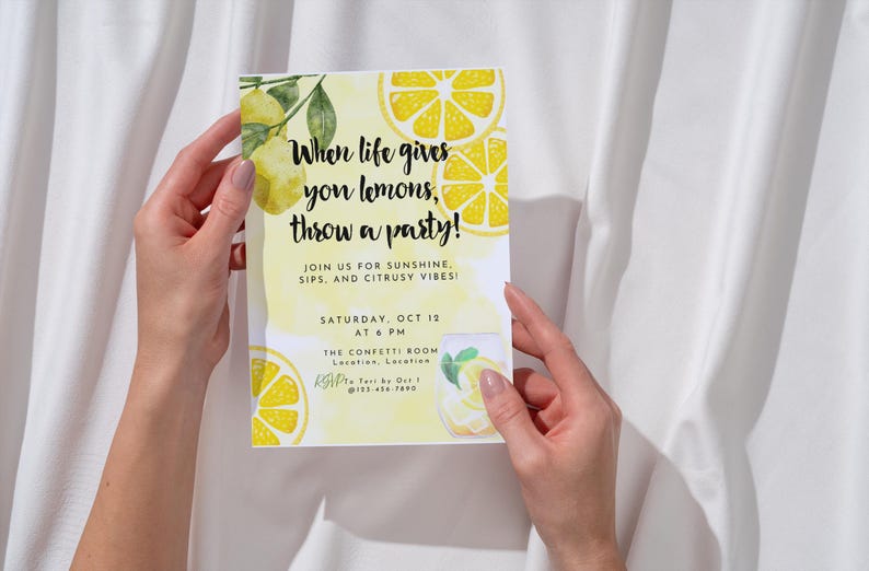 Editable Watercolor Lemon Party Invitation Template | Summer Citrus ...