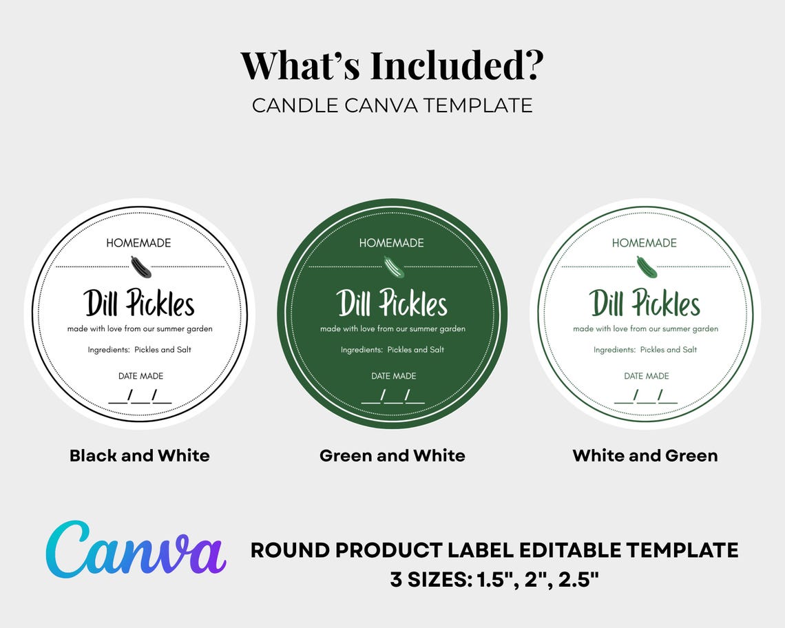 Editable Dill Pickle Canning Label Template - Printable Jar Lid Sticker ...