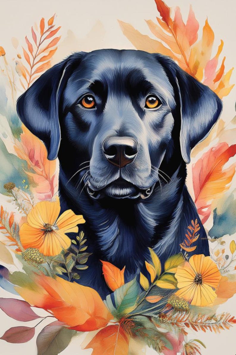 Autumn Black Labrador Digital Portrait - Farmhouse Wall Art Printable ...