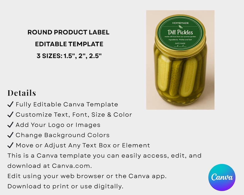 Editable Dill Pickle Canning Label Template - Printable Jar Lid Sticker ...