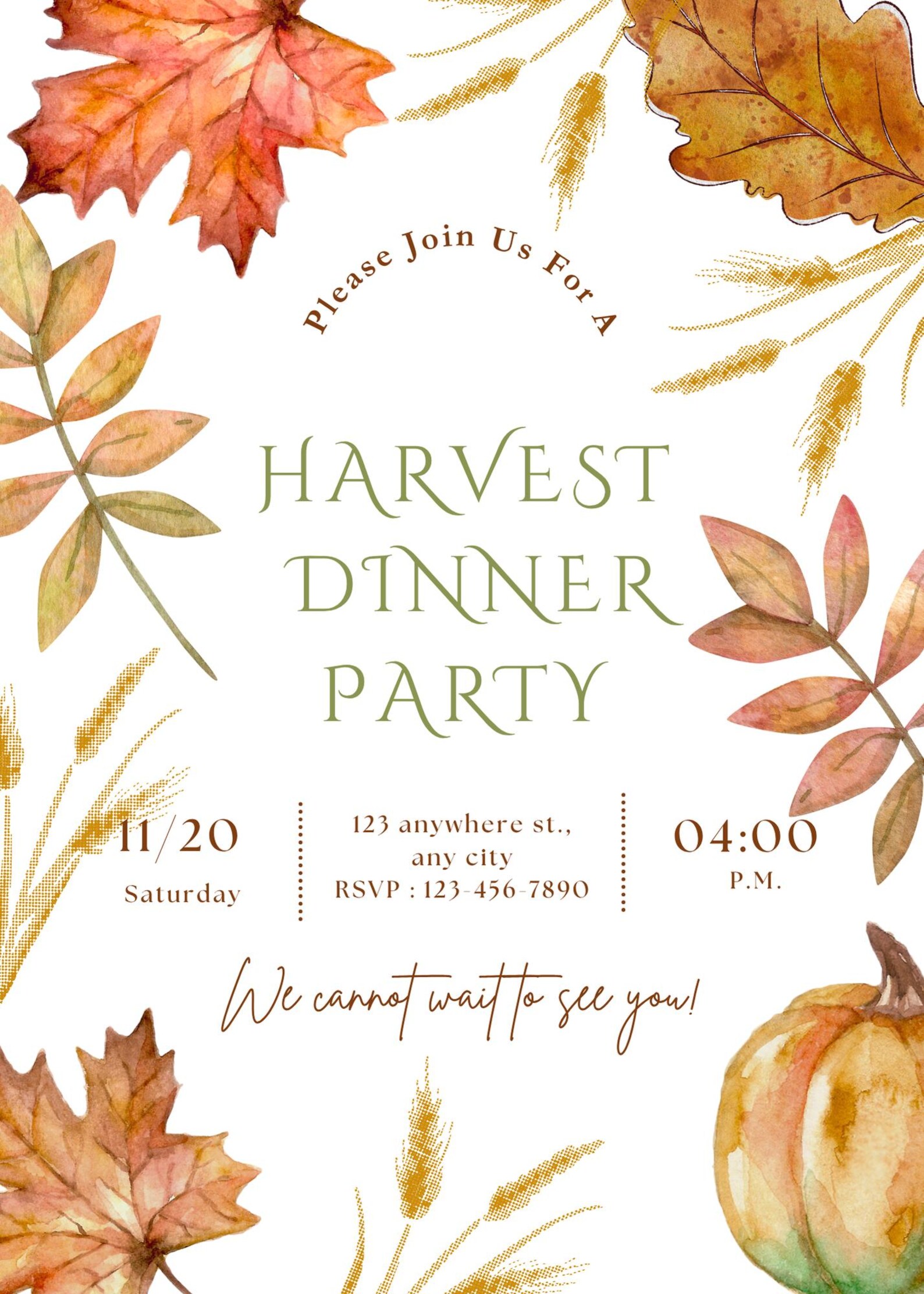 Editable Autumn Harvest Dinner Party Invitation Template - Fall ...