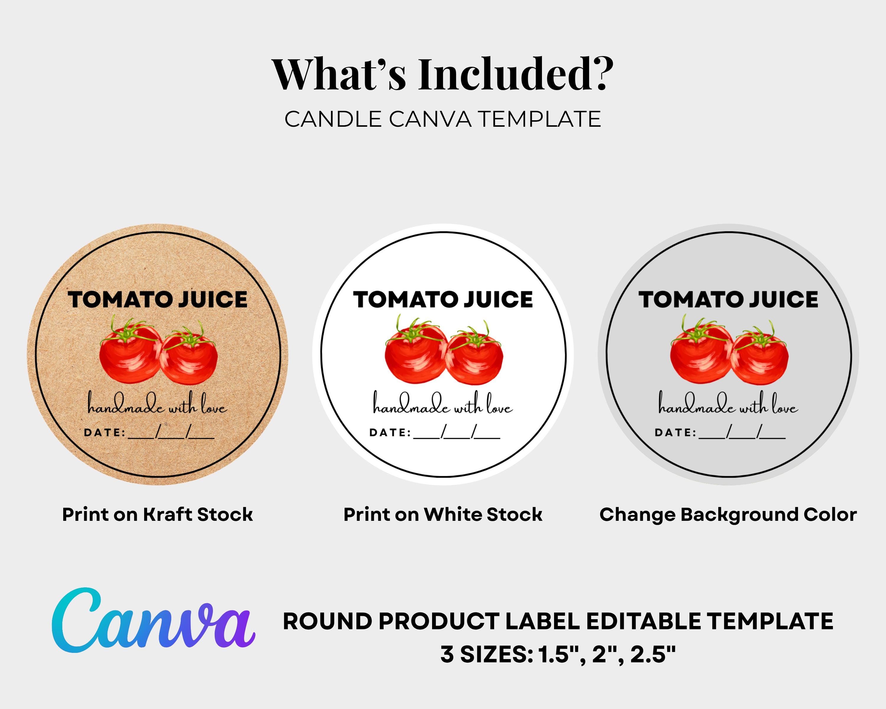 Editable Canning Label for Tomato Juice – Canva Template – 1.5", 2", 2. ...