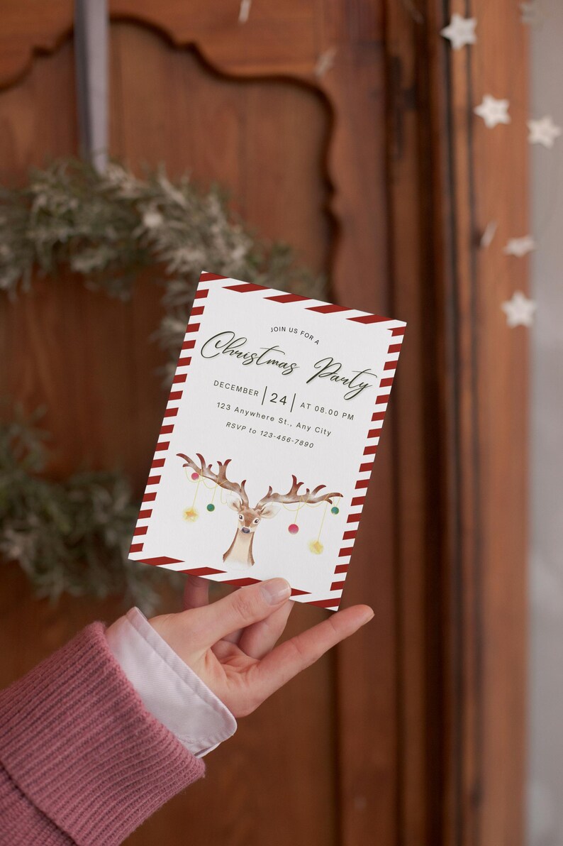 Customizable Reindeer Holiday Party Invite | 5x7 Printable Christmas ...