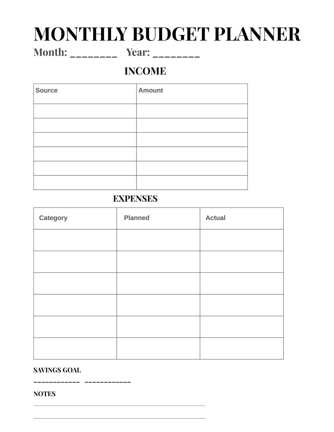 Monthly Budget Planner Printable | Simple Finance Tracker | Income ...