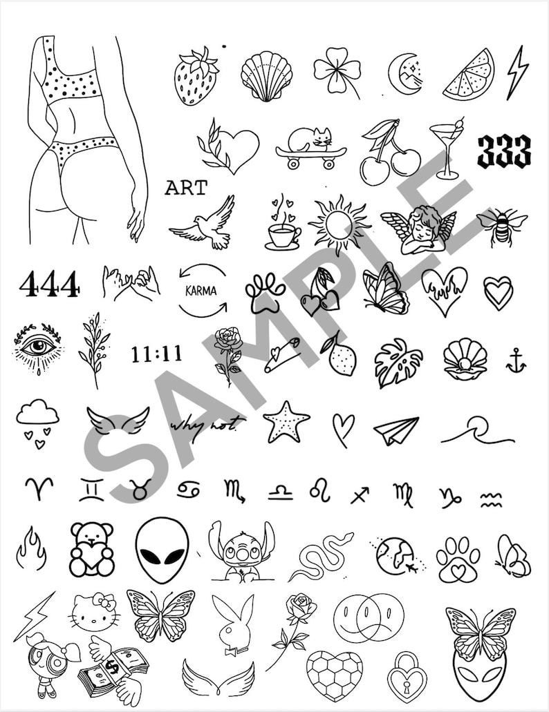 Printable Tattoo Flash Sheet - Cute Small Tattoo Designs | Digital ...