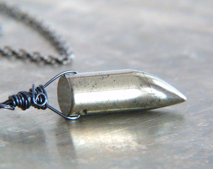 Pyrite Bullet Wire Wrapped Pendant Necklace Christmas Gift - Etsy