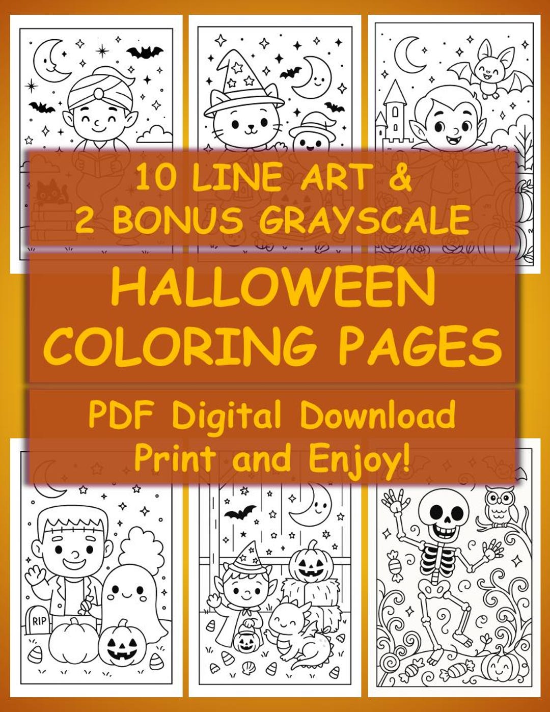 Cute Halloween Printable Coloring Sheets | 10 Adorable Line Art + 2 ...