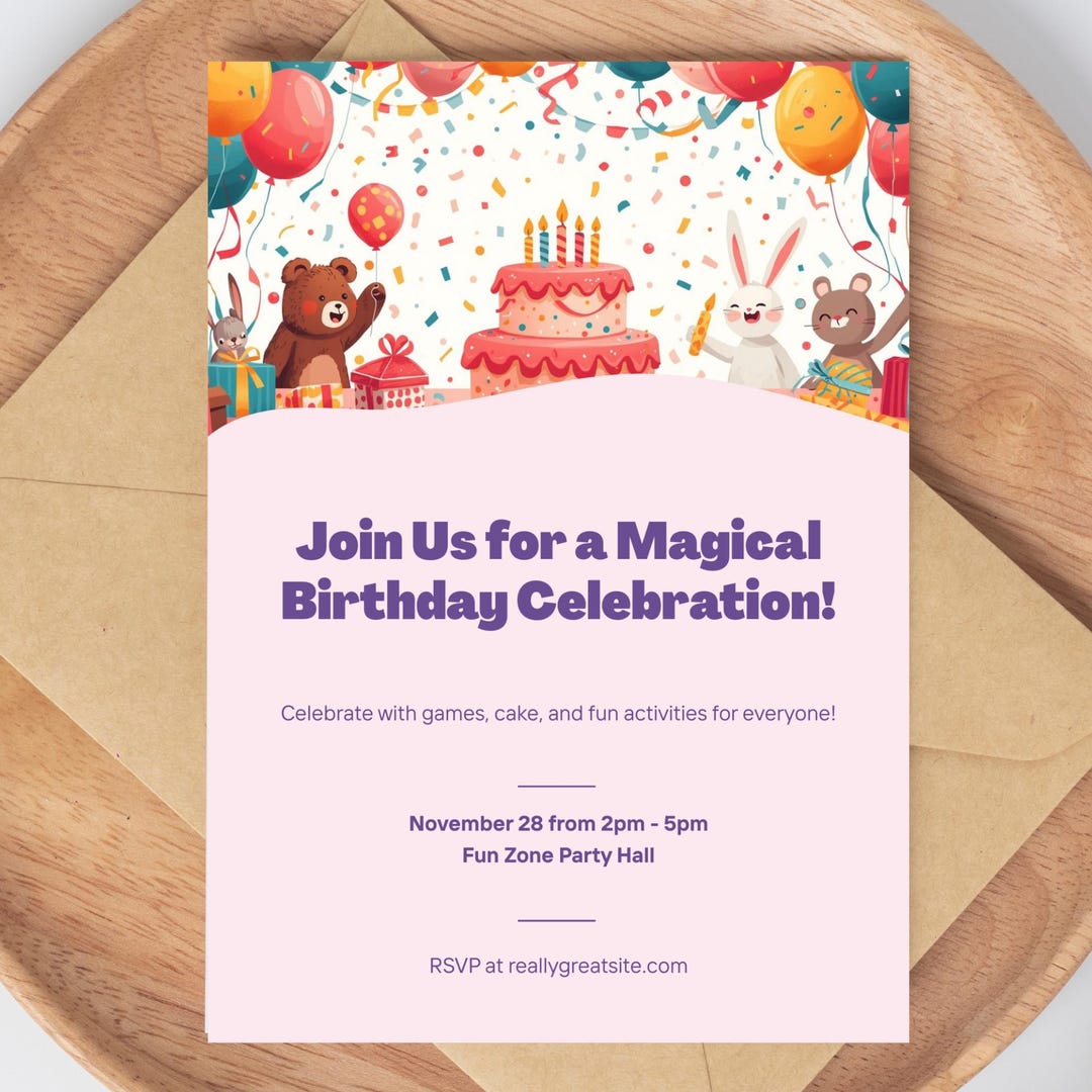 Furry Friends Kids Party Birthday Invitation Template | Party Animal ...