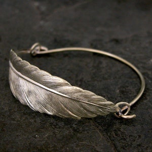Feather Bracelet, Bangle Bracelet, Silver Feather Bangle Bracelet ...