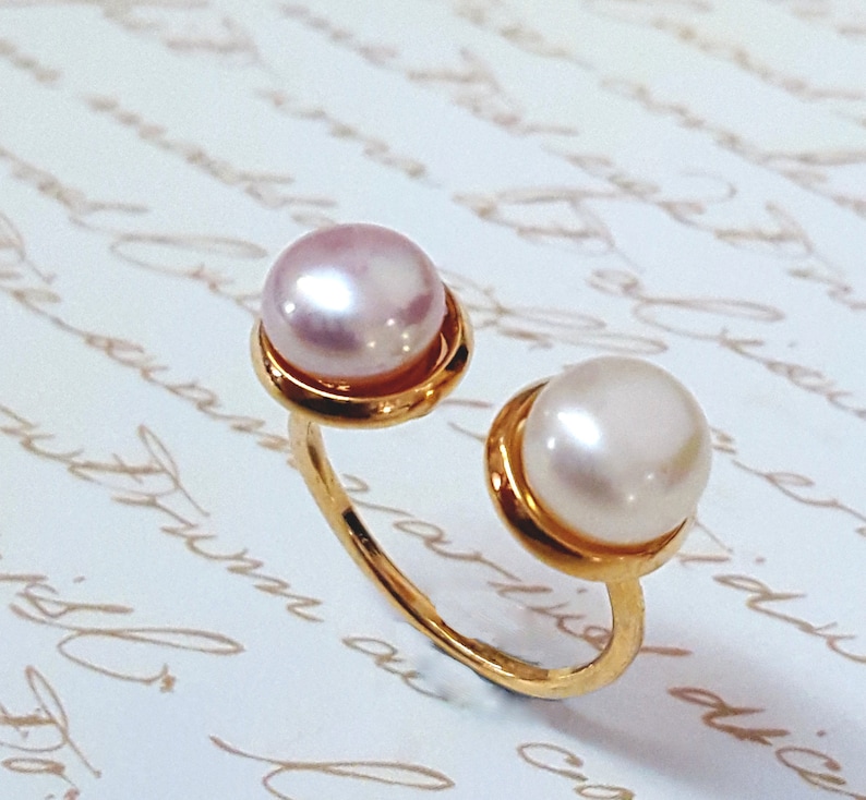 Open Pearls Gold Ring, Bridal Pearl Ring, Open Gold Multi-stone Ring ...