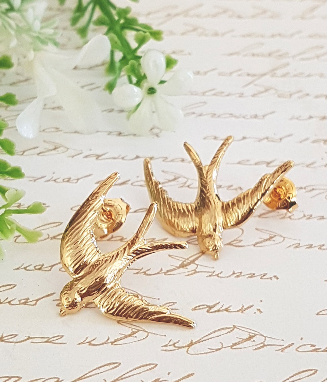 Gold Swallow Stud Earrings Gift for Women Gold Stud | Etsy