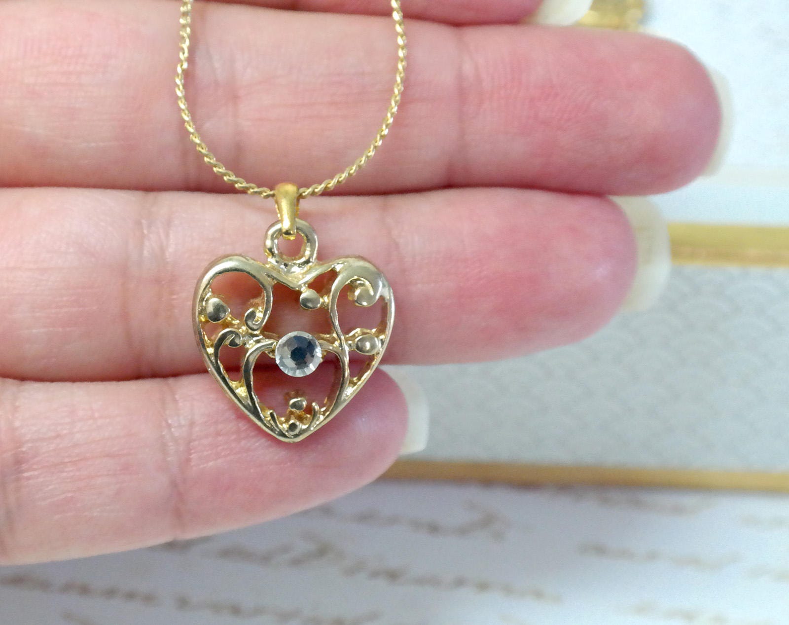 Valentine's Day Gift Gold Heart Necklace Heart Charm | Etsy