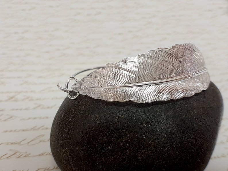 Feather Bracelet Bangle Bracelet Silver Feather Bangle | Etsy