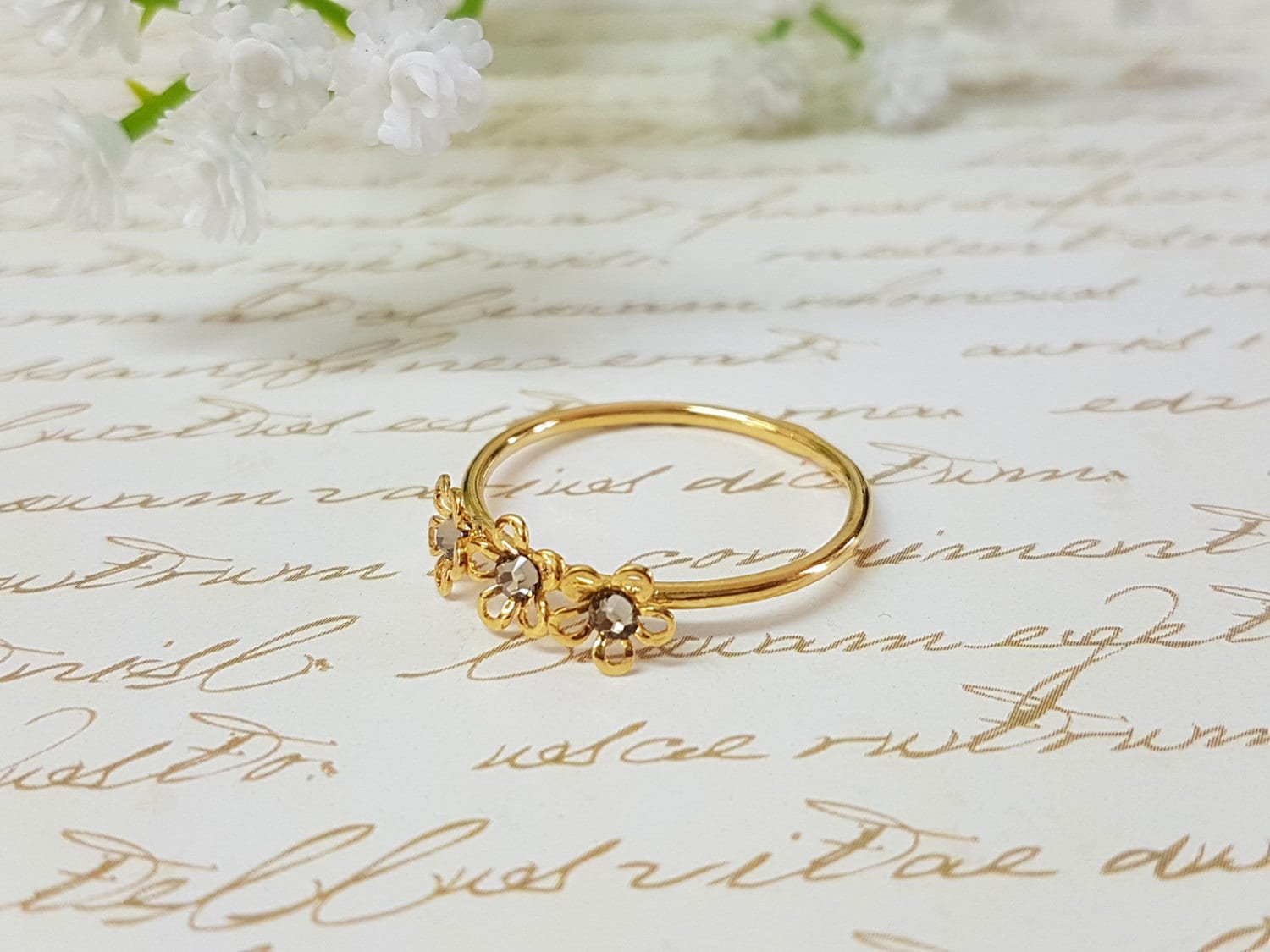 Stacking Ring Gold Ring Floral Ring Gold Flowers Ring | Etsy