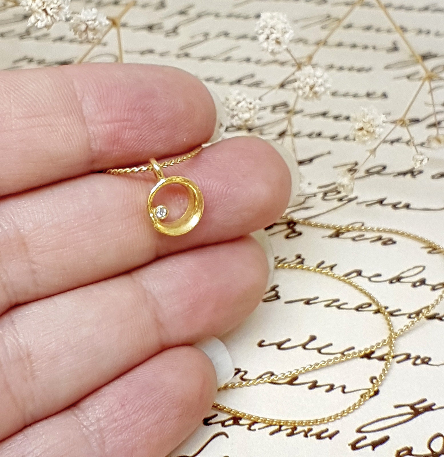 Delicate Gold Charm Necklace, Gold Circle Necklace, Tiny Round ...