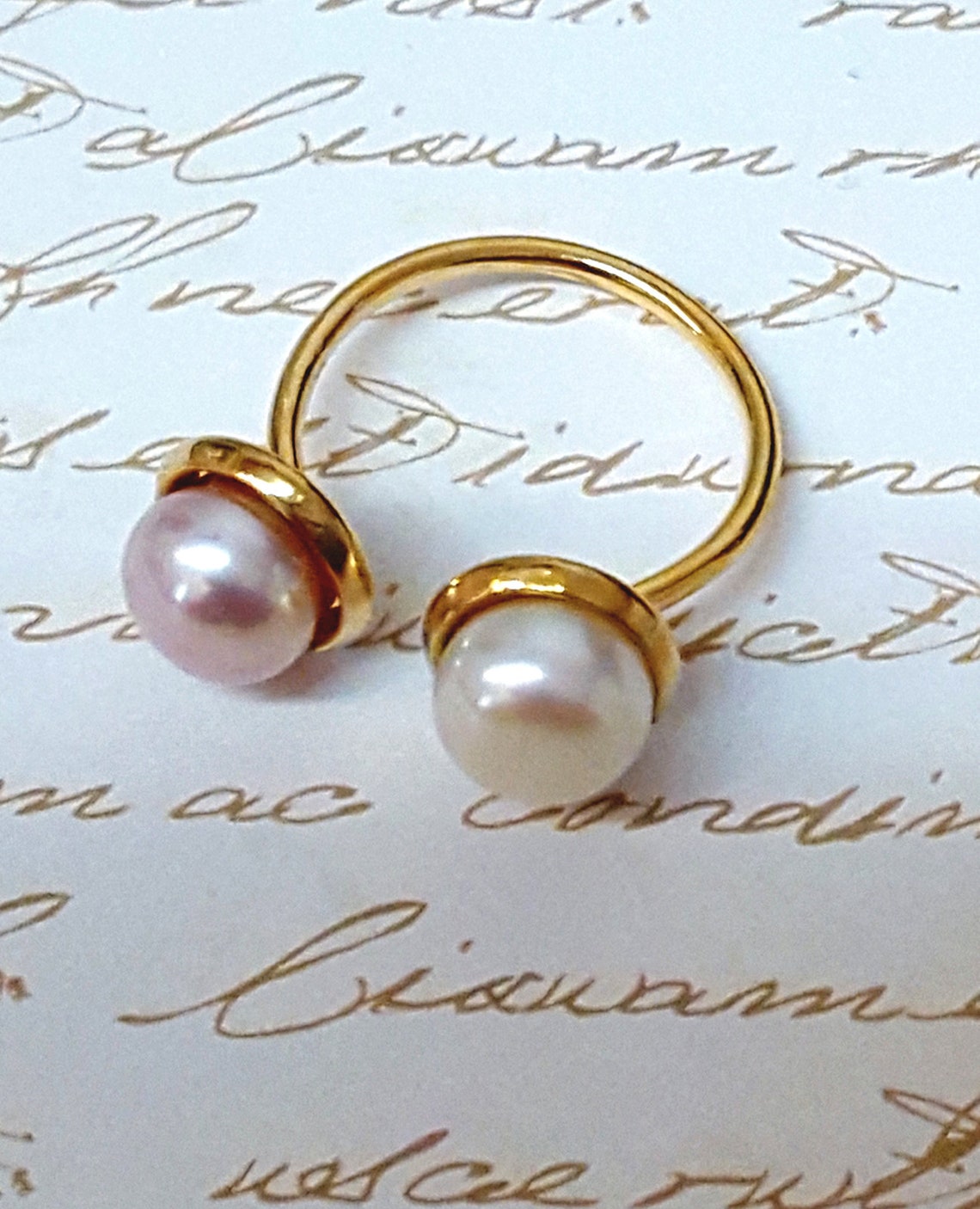 Open Pearls Gold Ring Bridal Pearl Ring Open Gold - Etsy