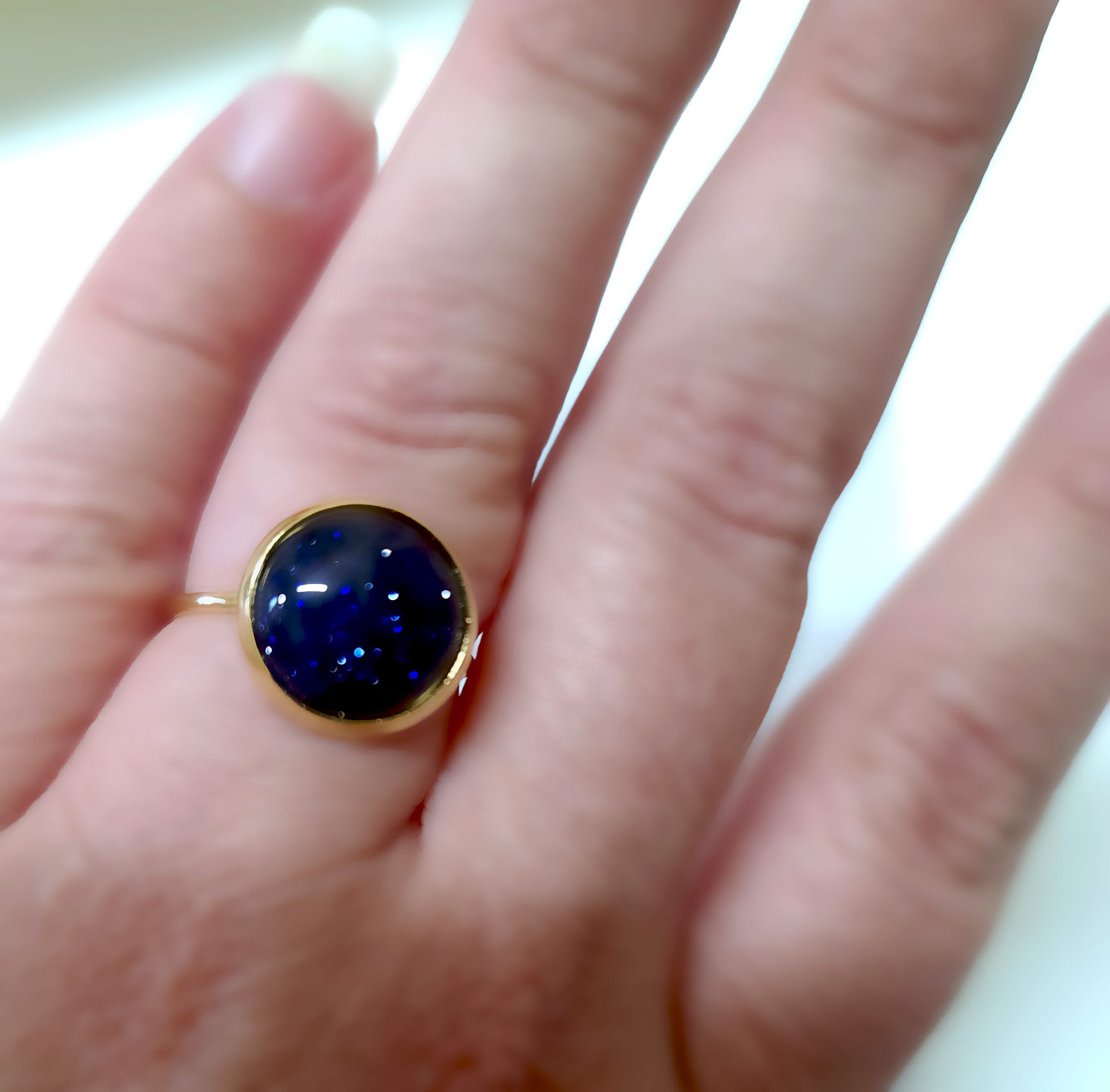 Blue Goldstone Ring Gemstone Gold Ring large ring Statement | Etsy