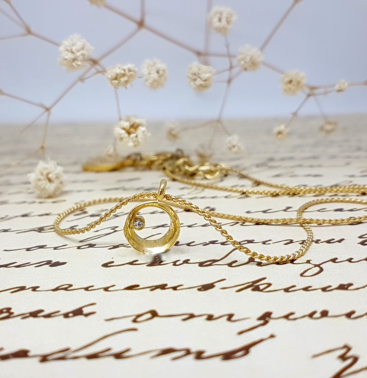 Delicate Gold Charm Necklace, Gold Circle Necklace, Tiny Round ...