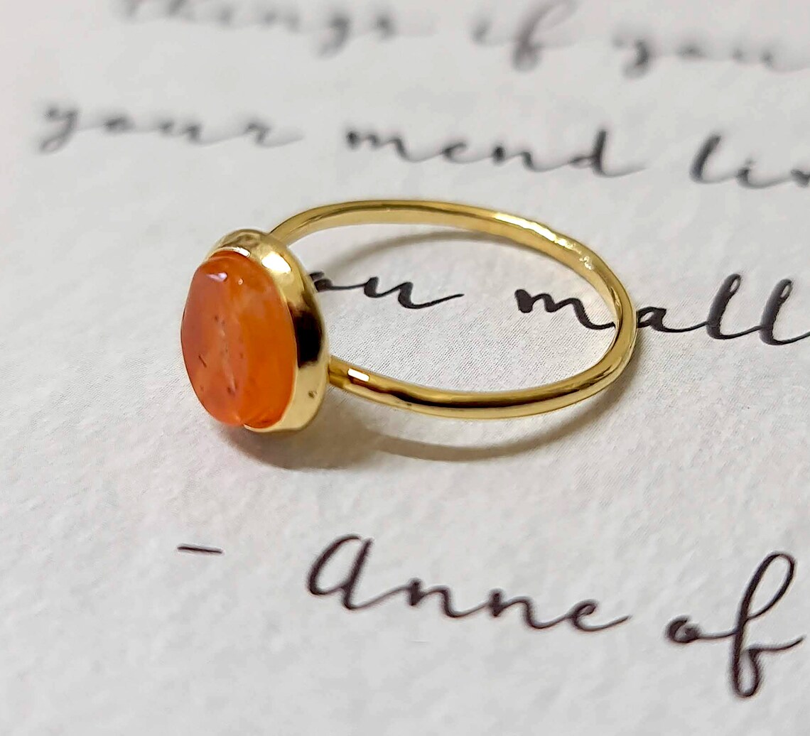 Gemstone Gold Ring Orange Carnelian Gold Ring Delicate - Etsy