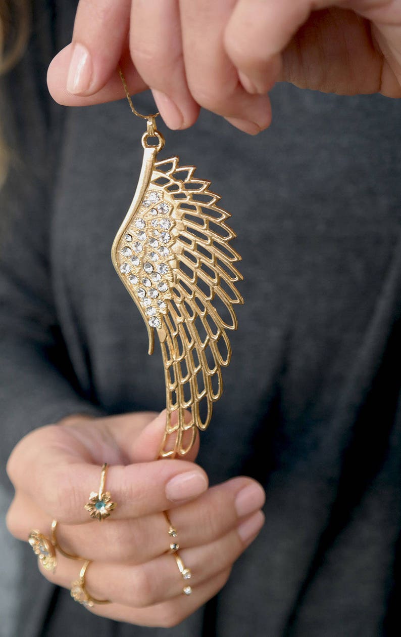 Gold Angel Wing Necklace Angel Wing jewelry Long Necklace | Etsy