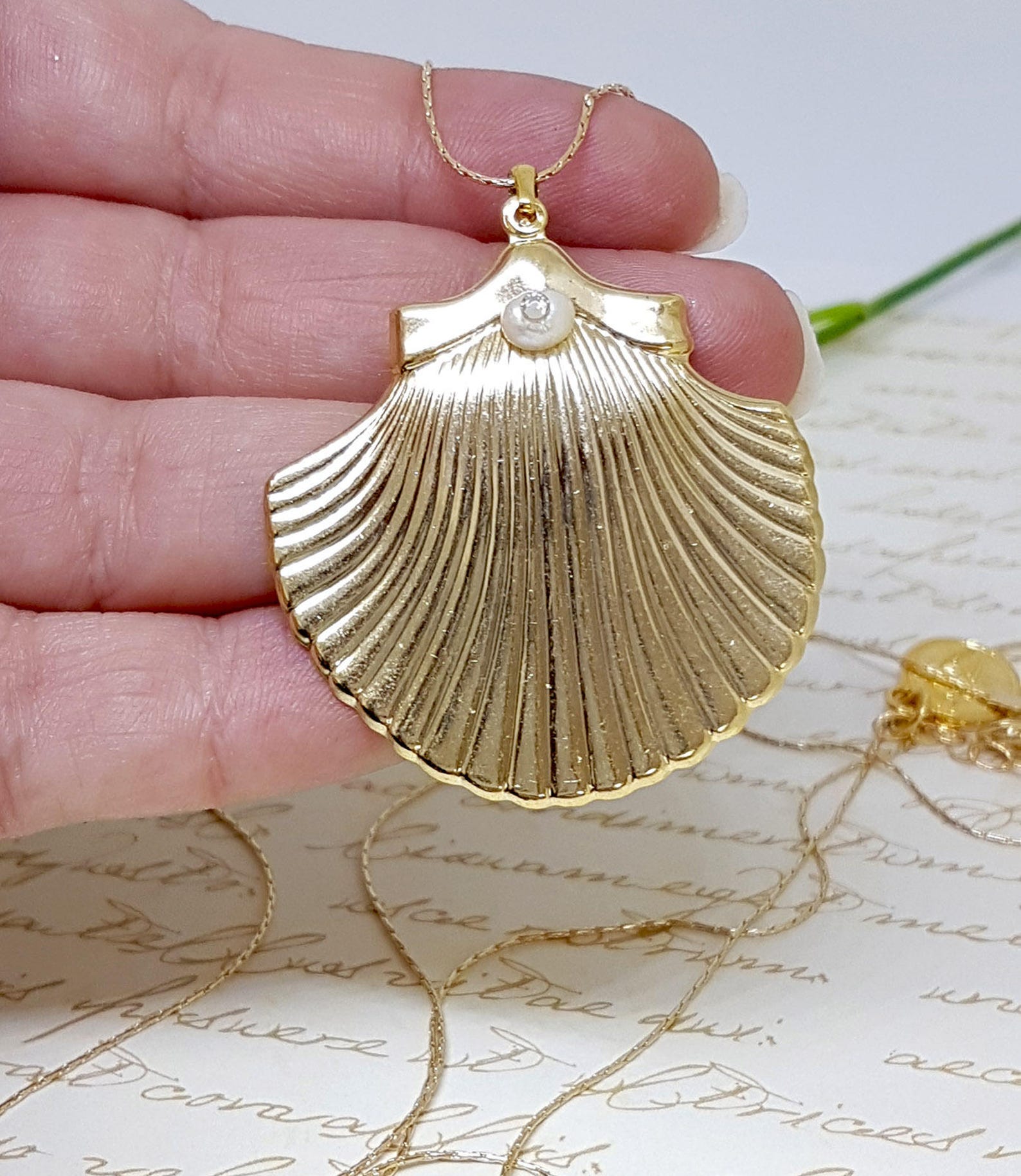 Women's Gift Sea Shell Necklace Gold Sea Shell Long - Etsy Israel