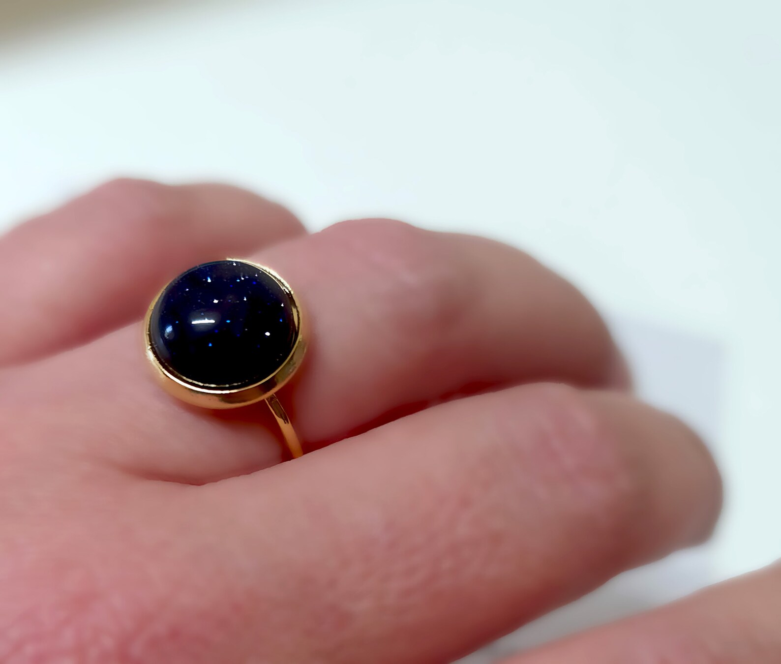 Blue Goldstone Ring Gemstone Gold Ring large ring Statement | Etsy