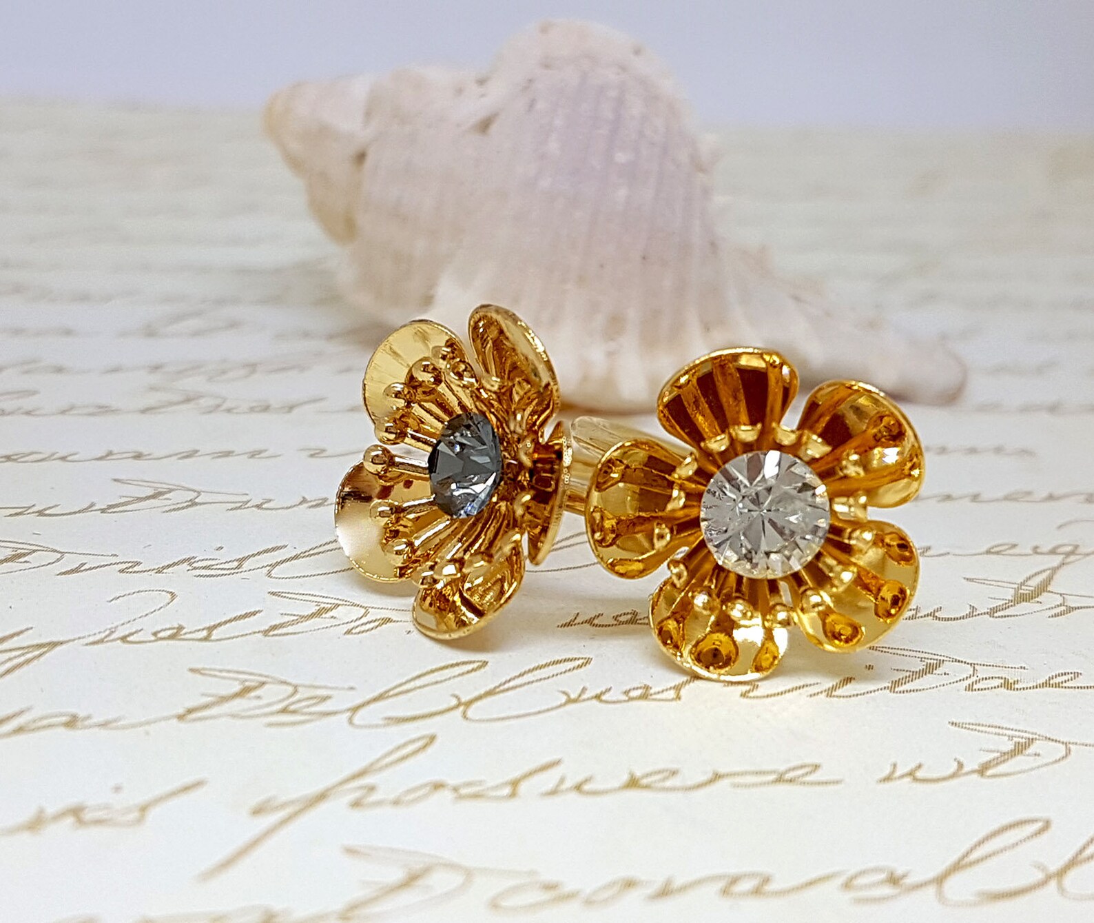 Gold Flower Ring Gold Rhinestones Ring Gold Nature Rings - Etsy