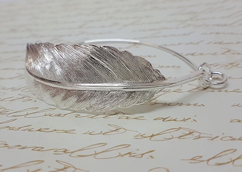 Feather Bracelet Bangle Bracelet Silver Feather Bangle - Etsy
