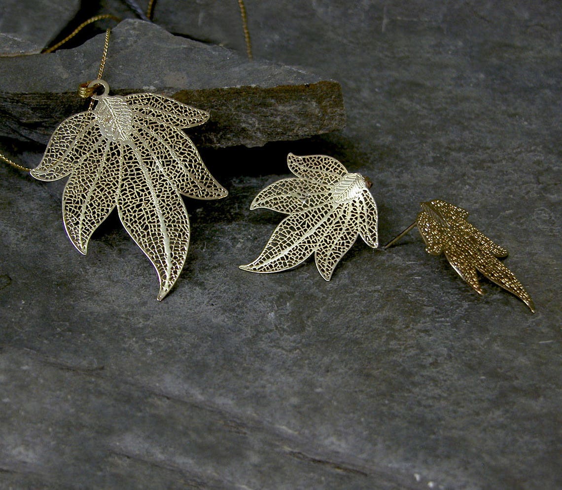 Wedding Jewelry Women's Gift Leaf Jewelry Set Gold Leaf | Etsy