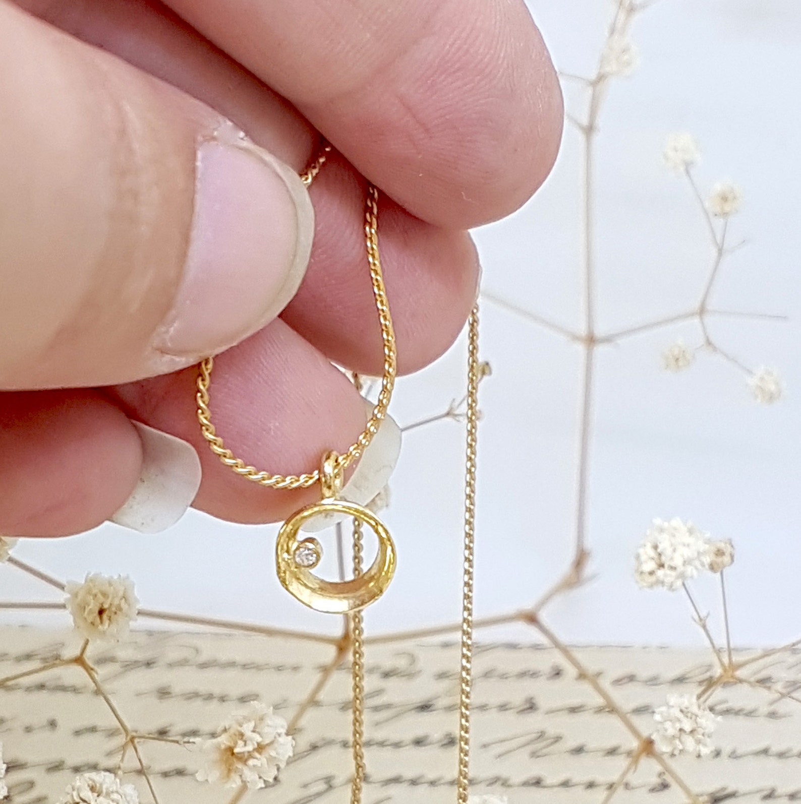 Delicate Gold Charm Necklace, Gold Circle Necklace, Tiny Round ...