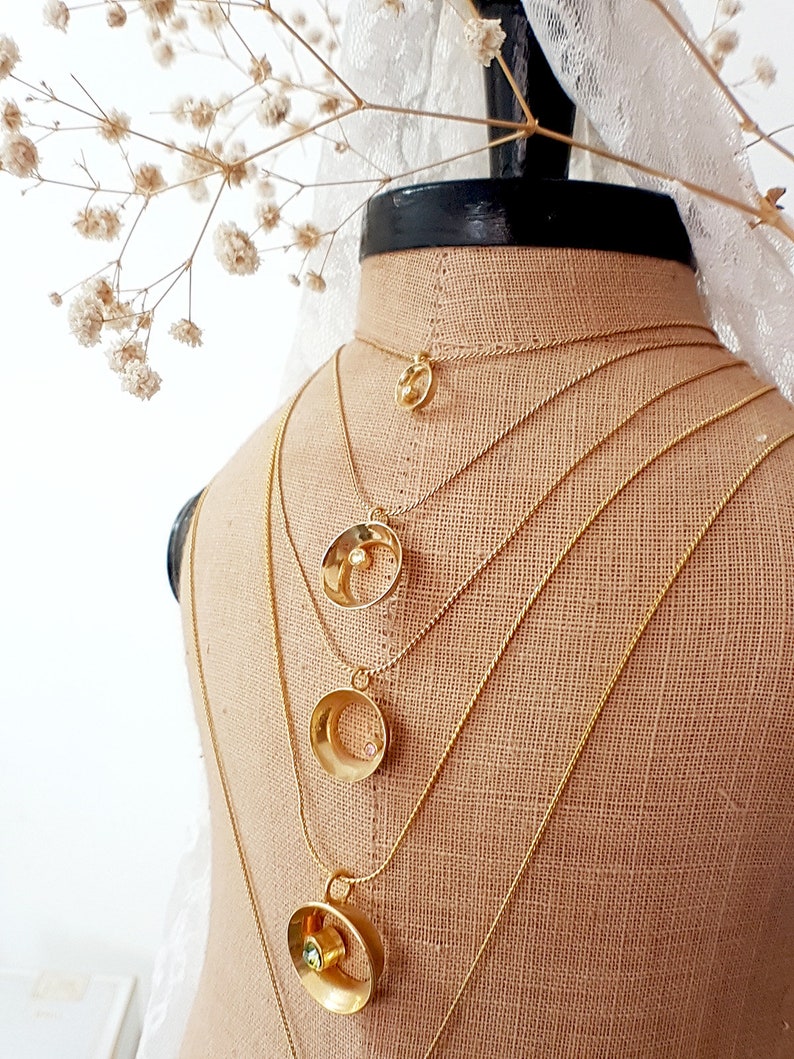 Delicate Gold Charm Necklace, Gold Circle Necklace, Tiny Round ...