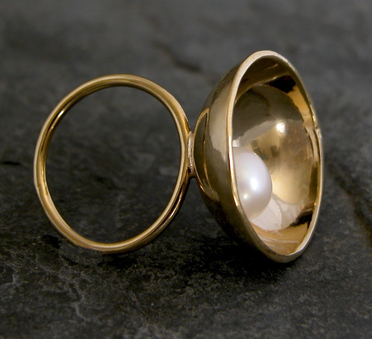 Women Gift Gold Statement Ring Gold Pearl Ring Pearl | Etsy