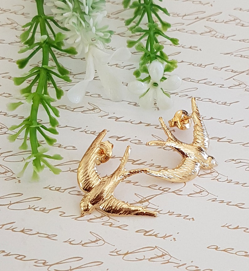 Gold Swallow Stud Earrings Gift for Women Gold Stud | Etsy