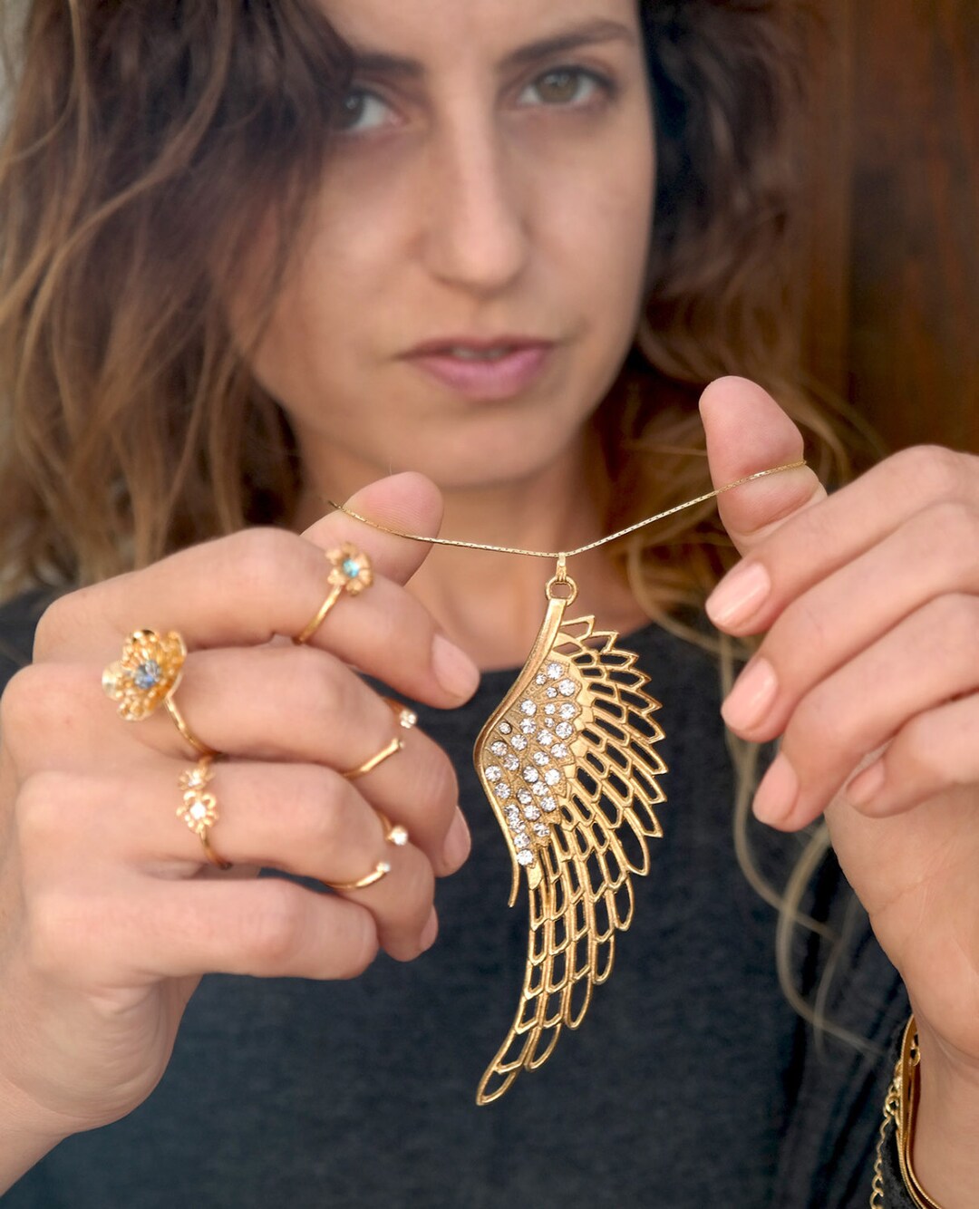 Gold Angel Wing Necklace, Angel Wing Jewelry, Long Necklace, Swarovski ...