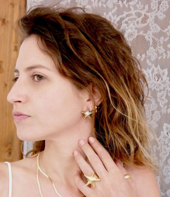 Big Star Earrings Gold Star Earrings Gold Star Stud Earrings Bridal Beach Wedding Earrings Star Jewelry Etsy