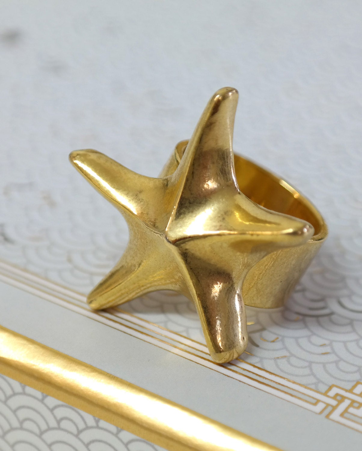 Star Ring, Big Star Ring, Gold Starfish Ring, Starfish Jewelry, Star ...