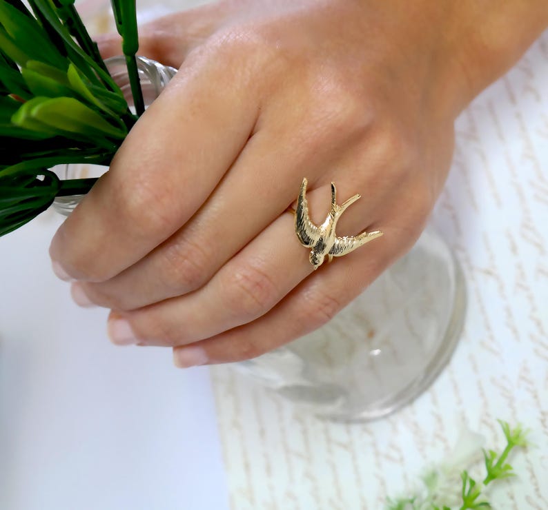 Gold Swallow Ring Gift for Her Gold Boho Ring Gold Bird - Etsy Israel