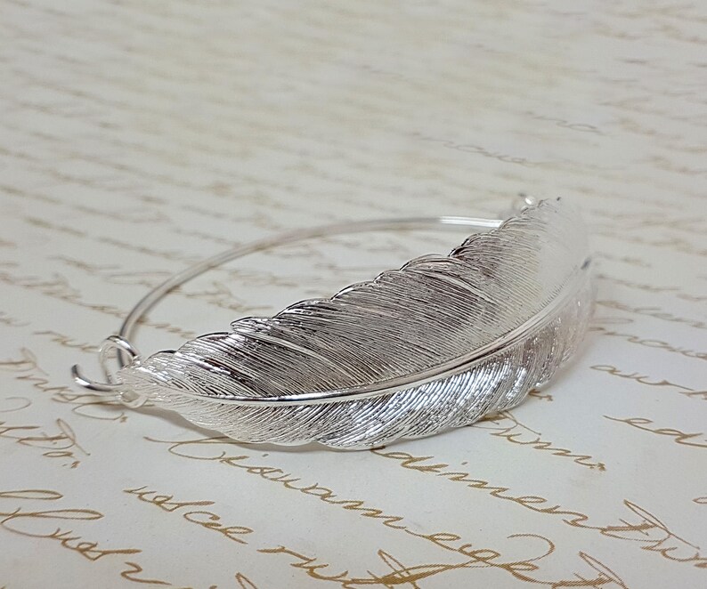 Feather Bracelet Bangle Bracelet Silver Feather Bangle | Etsy