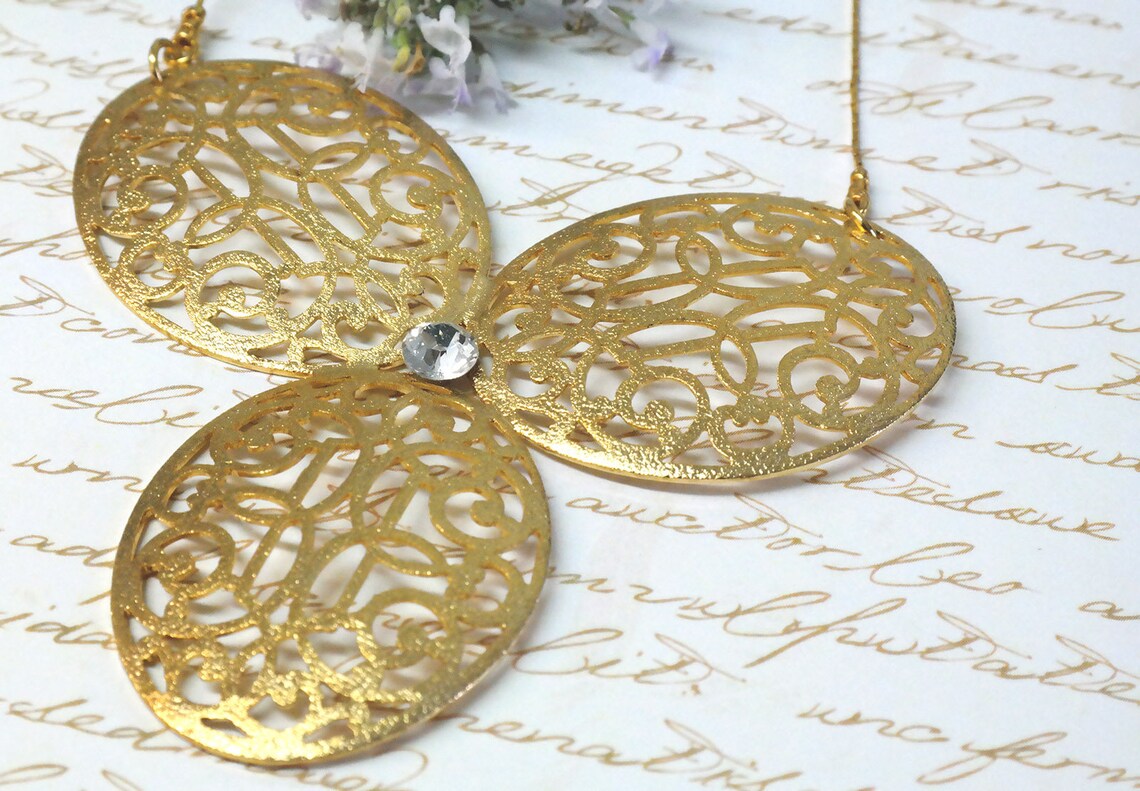 Gold Statement Necklace Gold Crystal Necklace Unique Bib - Etsy