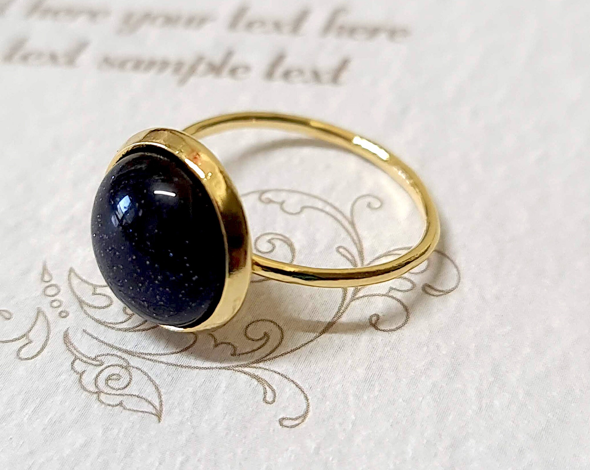 Blue Goldstone Ring Gemstone Gold Ring large ring Statement | Etsy