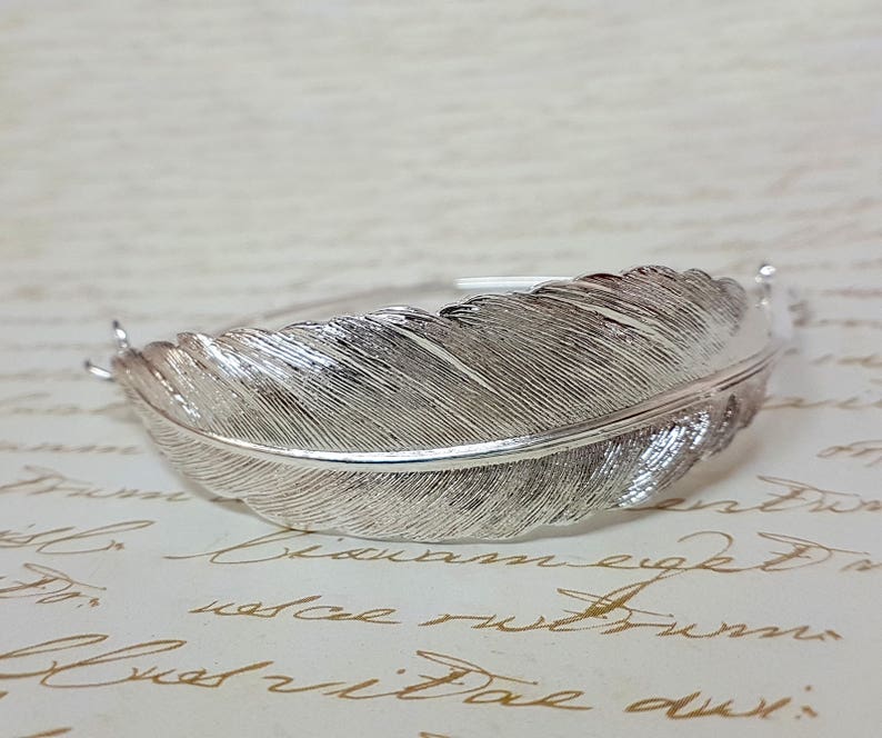 Feather Bracelet Bangle Bracelet Silver Feather Bangle - Etsy