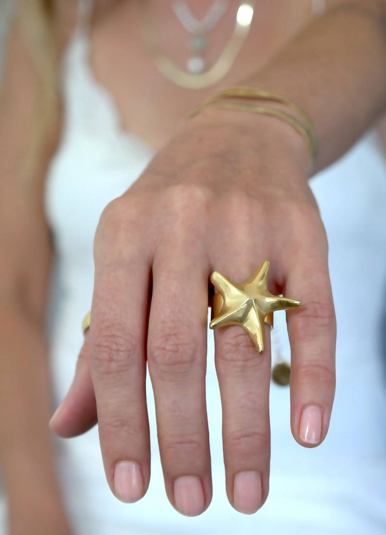 Star Ring, Big Star Ring, Gold Starfish Ring, Starfish Jewelry, Star ...